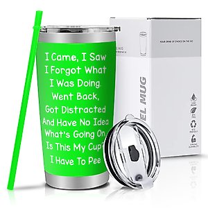 Birthday Gifts for Women/Men-I Came I Saw I Forgot Tumbler 20oz-Funny Coffee Mug,Senior Citizen Gift, Retirement Gifts,60th,70th,80th Birthday Presents for Men Women (Flourascent Green 1)