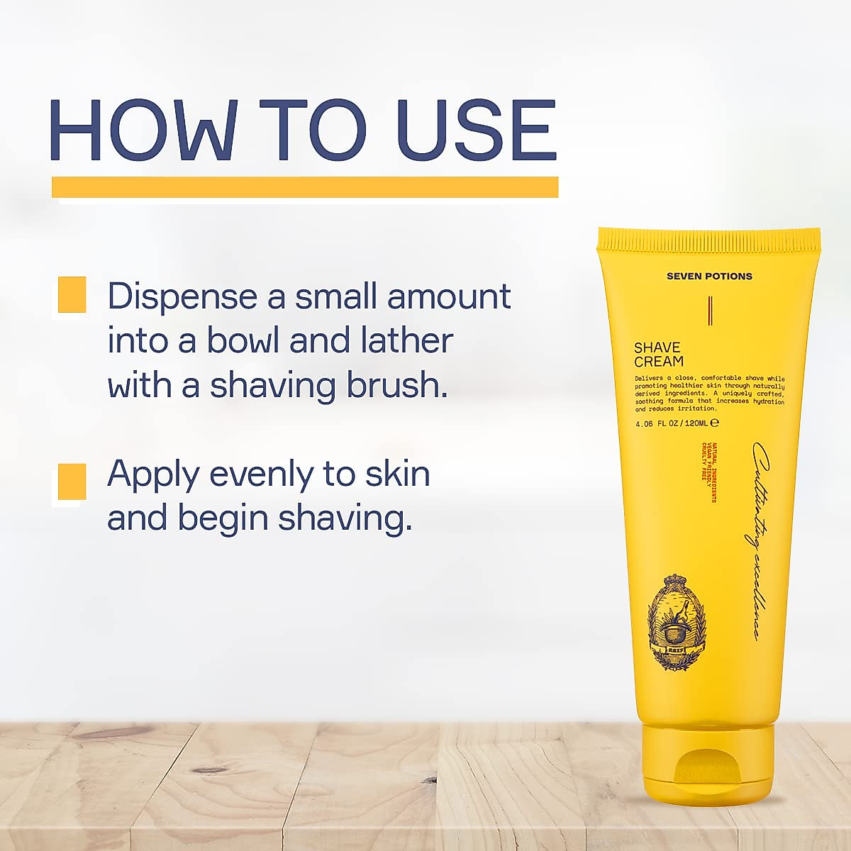 Seven Potions Lathering Shaving Cream for Men – Smooth, Irritation-free Shave – Soothing, Hydrating, Moisturising Shave Soap – Natural, Vegan, Cruelty-Free (4.06 FL OZ)