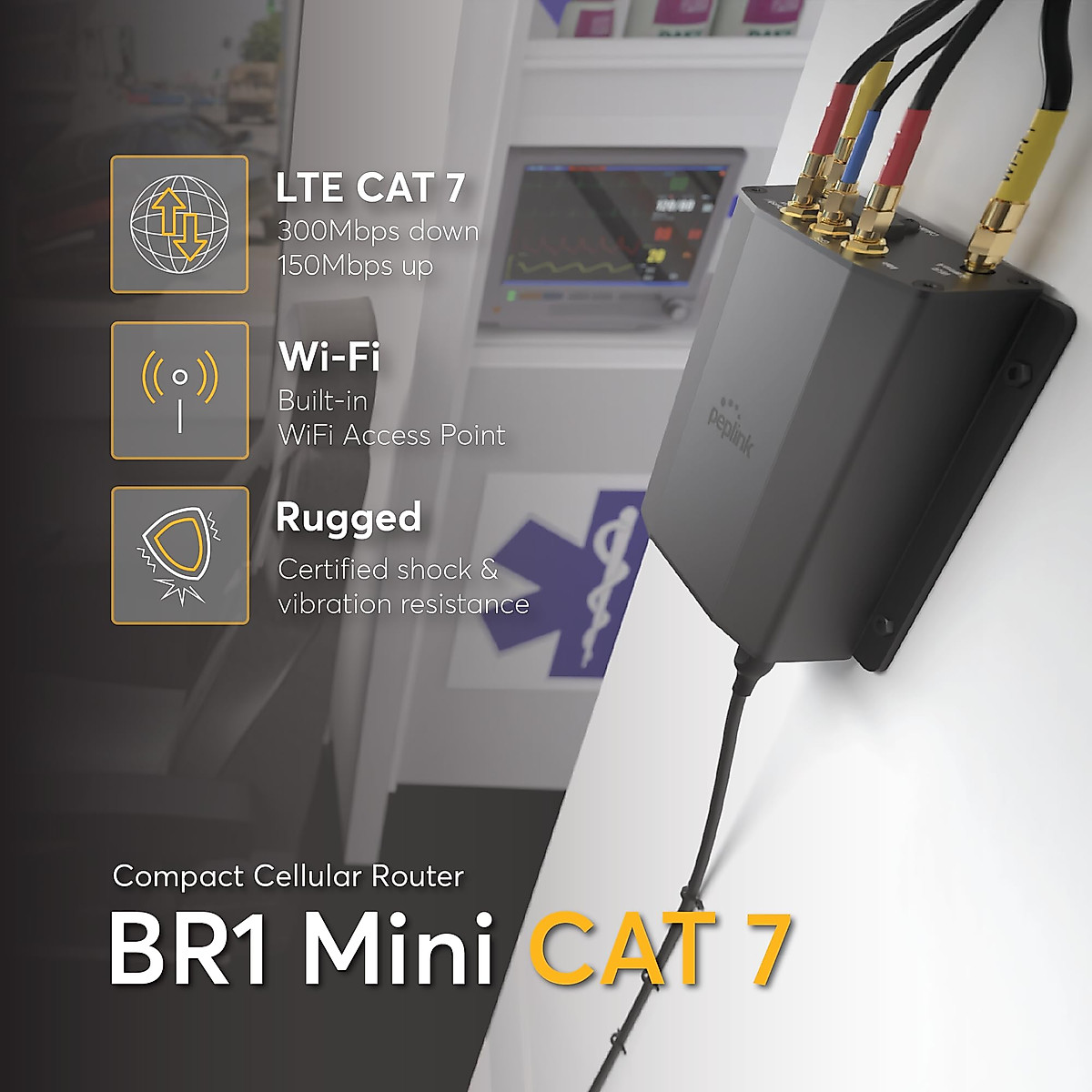 Peplink Cellular Router MAX BR1 Mini - LTE (CAT 7) WiFi Router | LTE Cellular Modem | 3 Ethernet LAN, Built-in WiFi | Redundant SIM Slots, Built-in eSIM | Upgradeable to Dual WAN | VPN capable