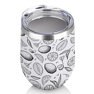 silichee 20 Oz Stainless Steel Wine Tumbler with Lid Drawn Lime Lemon Insulated Tumblers Vacuum Coffee Mugs for Hot and Cold Drinks,Coffee,Wine