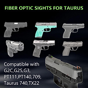 TAEDNOMZN Fiber Optic Red Green Sights No-Tritium for Taurus G2C, PT111,G2S, G3, G2, PT140, 709, 740, TX22 Accessories Sights Set (Front Green + Rear Red)