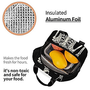PATNPRT Skeleton Skull Lunch Bag Women Insulated Lunch Box Tote Bag for Work, Picnic, Beach or Travel