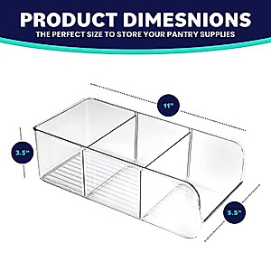ELTOW 6 Pack Snack Organizer for Pantry, 3 Compartment Plastic Pantry Organizer Bins with Removable Dividers, Chip Organizer for Pantry, Food Packets, Spices, Condiments, Fridge, Cabinet, Kitchen