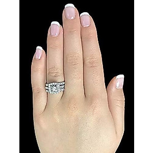 Beverly Hills Jewelers 3 Carat Total Weight Diamond Engagement Ring In 14 Karat White Gold Stunningly Hand Crafted By (8.5) Made in USA