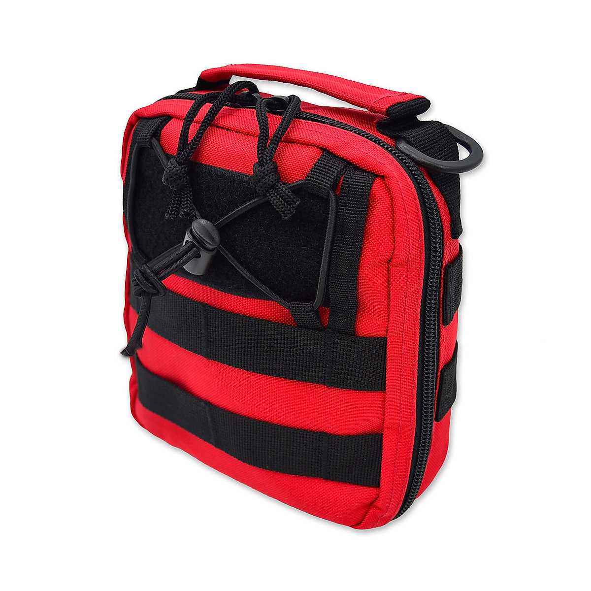 Lightning X Products Premium Nylon MOLLE Pouch Emergency Kit, Ideal for Tactical Medics, Military, Outdoor Enthusiasts (8" x 6.5" x 3", Black or Tan, for Gunshot Wounds & Bleeding Control) (Red)