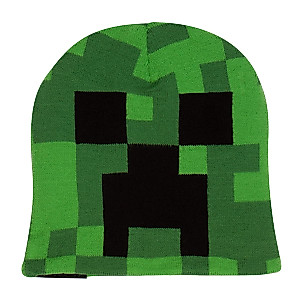 Minecraft Beanie Hat and Gloves Set for Youth Boys or Girls - Green Creeper with TNT Gloves, One Size