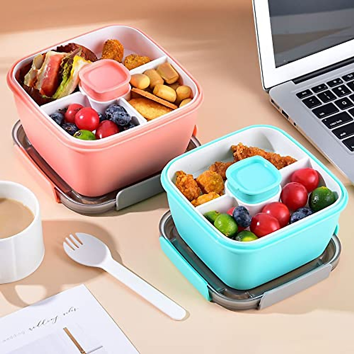 Cezoyx 3 Pack Salad Lunch Container To Go, 52 Oz Reusable Salad Bowl with 3 Compartment, Salad Dressings Container for Salad Toppings, Fruit, Lunch