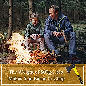 KURUI Wood Chopping Axe with Sheath, 15” Outdoor Camping Hatchet for Cutting and Kindling, Camp Splitting Axe with Fiber Glass Shock-Absorbent Anti-Slip Handle