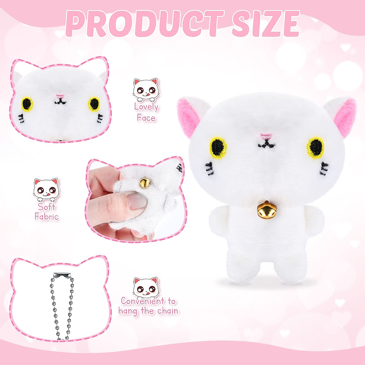 9 Pieces Mini Cat Plush Stuffed Animals Bulk Cute Small Stuffed Kitten Soft Cats Doll Plush Toys Hanging Pendant Ornament For DIY Keychain Birthday Decoration Party Favors Supplies(Bell Style)