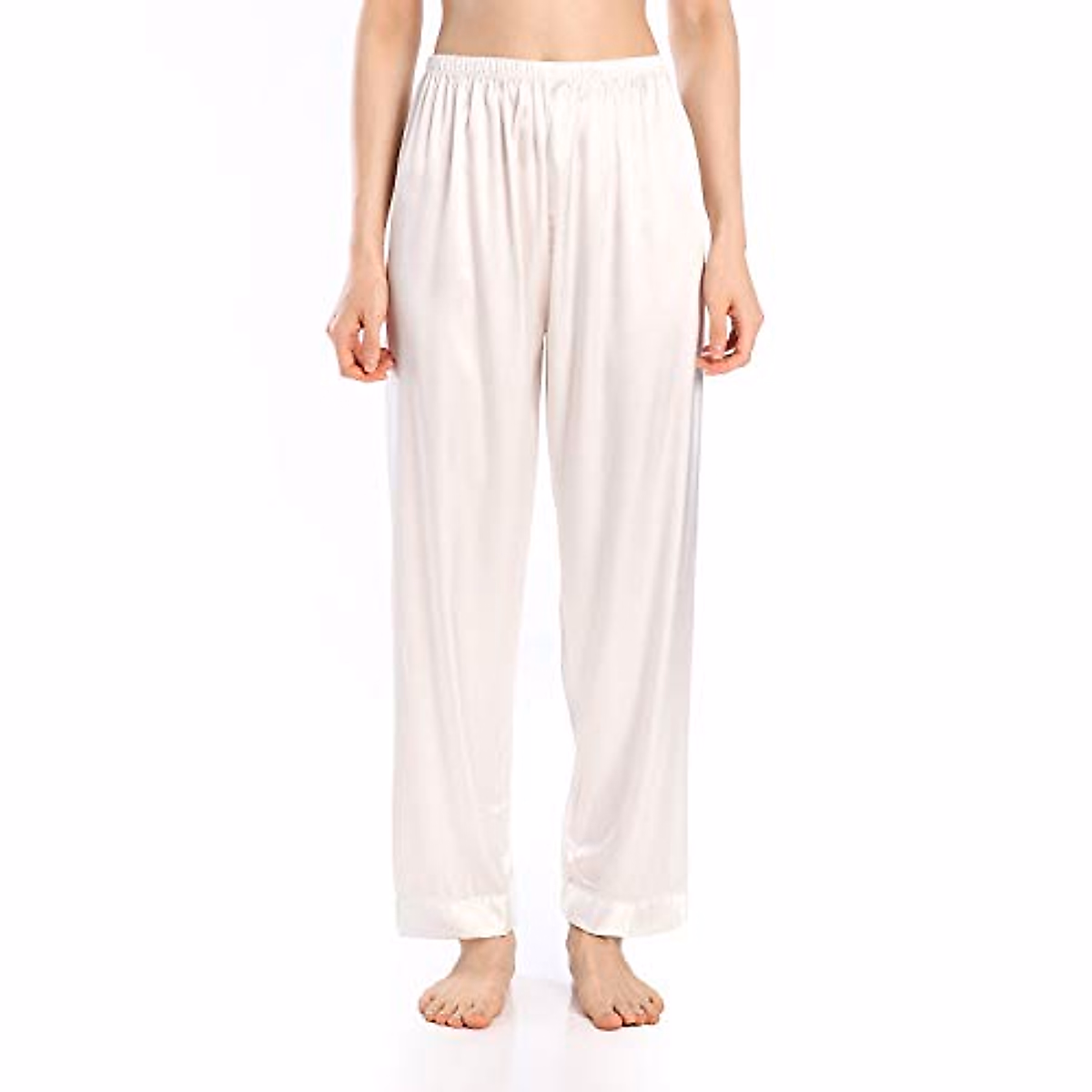 Wantschun Womens Satin Silk Sleepwear Long Pajamas Pants Nightwear Loungewear Pj Bottoms Trousers White US Size XL