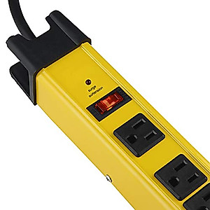 CCCEI Heavy Duty Power Strip Surge Protector with 15A, 6 Outlet Industrial, Shop Workshop Garden Metal Power Strip with 6FT Cord 1200 Joules ETL Listed, Yellow