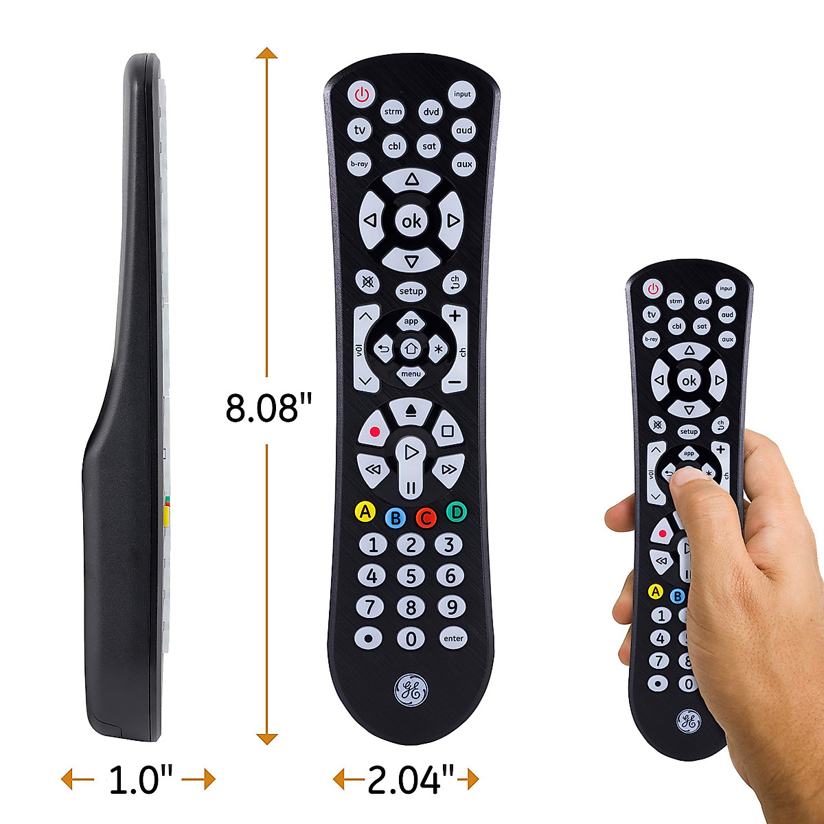 GE UltraPro Backlit Universal Remote Control, Samsung TV Remote, Universal TV Remote for Roku TV, Vizio, LG, Sony, Sharp, Apple TV, Smart TVs, Streaming Players, Blu-ray, DVD, 8-Device, Black, 41567