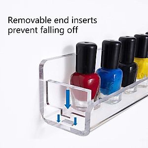 NIUBEE 6 Pack Nail Polish Rack Wall Mounted Shelf with Removable Anti-slip End Inserts, Clear Acrylic Nail Polish Organizer Display 90 Bottles