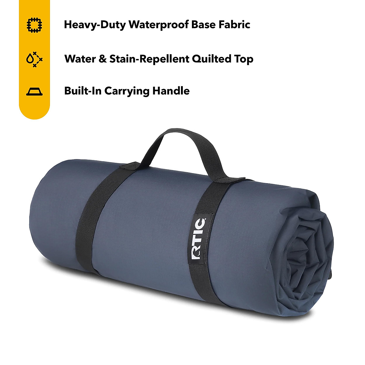 RTIC Anywhere Blanket, Waterproof Portable, Quilted Outdoor Mat for Picnic, Beach, Camping, Grass, Park, Play-Time, Pets, Stain Resistant Machine Washable, Includes 4 Stakes, 54.5" x 78.5", Coal