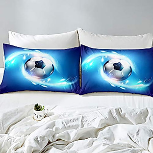Football Pattern Fitted Sheet Sports Games Theme Bed Sheet Set for Kids Boys Girls Teens Soccer Game Bedding Set Blue Bling Luxury Bed Cover Twin Size 1 Fitted Sheet with 1 Pillow Case(No Top Sheet)