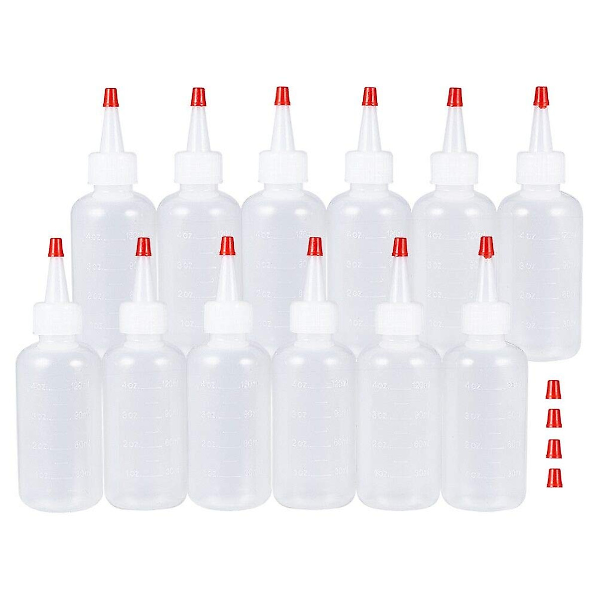 BENECREAT 12PCS 4 Ounce Plastic Squeeze Dispensing Bottles with Measurement and Red Tip Caps - Good for Crafts, Art, Glue, Multi Purpose