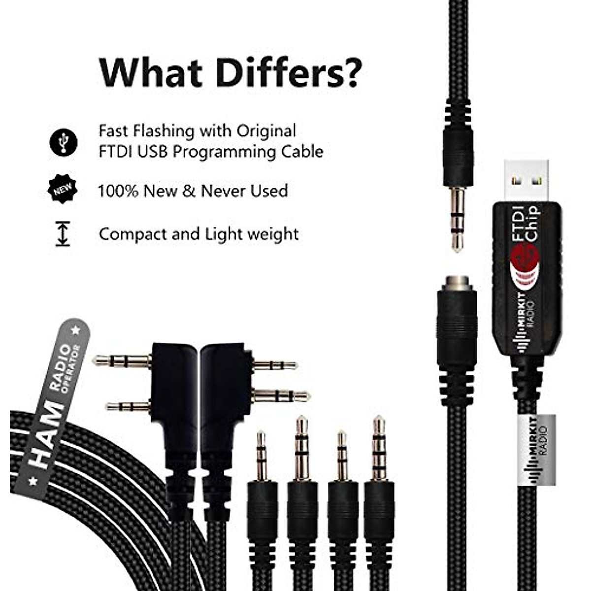 MIRKIT FTDI USB Baofeng Programming Cable Model 5 for Flashing Ham Radios: Baofeng Radio, Wouxun, Kenwood, Motorola, Yaesu 6 in 1