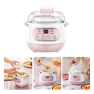 Intelligent Electric Slow Cooker Ceramics Water Stew Pot 200W Smart Reservation+Timing Electric Cooker Stew 1L Household (Color : Pink)