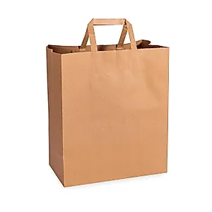 Prime Line Packaging Brown Paper Bags with Handles, Reusable Grocery Tote for Food, Takeout, Delivery, Shopping, Small Business, Bulk, 12x7x14 100 Pack