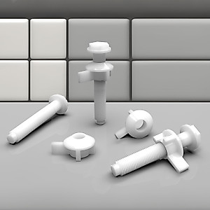 TOIWANI Universal White Plastic Toilet Seat Hinge Bolts and Nuts Replacement Kit for Top Mount Toilet Seat Hinges Durable Plastic Screws and Washers Ideal for Fixing and Securing Toilet Seats (2 Pack)