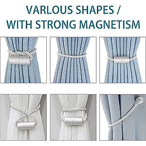 XDerlin 2 Pack Strong Magnetic Curtain Tiebacks Outdoor Decorative Tie Backs Modern Rope Tiebacks Modern Handmade Tie Backs Decorative Curtain Holdbacks for raperies- White