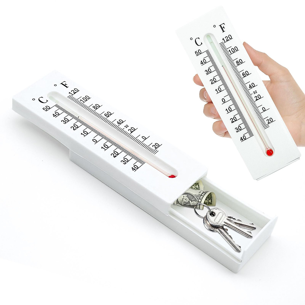 Dexspoeny Key Cabinet Outdoor, Key Lock Box, Thermometer Decorative Hide a Keys Lockbox for Outside Waterproof Dexspoeny Secret Hidden Storage Coins, Money and Hold House Spare Keys for Safe Storage