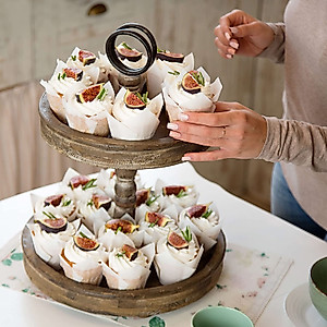 Hallops Wood 2 Tiered Tray | Rustic Farmhouse Decor | Rustic Serving Cake Stand | Galvanized Kitchen Table | Fall Decor | Food and Party Display(Coffee)