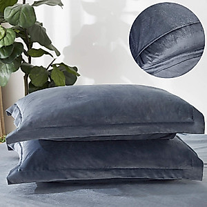 David's Home Velvet Duvet Cover Set King, Soft and Luxurious Flannel Comforter Cover 3PCS with Corner Ties, Button Closure, 106” x 92”, Greyish Blue, No Insert