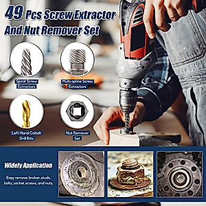 Screw Extractors, PTSTEL 49PCS Nut Removal And Drill Bit Set, Multi-Spline Screw Extractors, Spiral Screws Extractors, Left Hand Cobalt Drill Bits Tool Kit