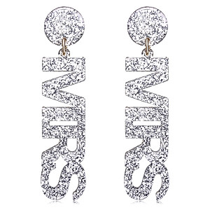 YAHPERN Bride Earrings for Women Wedding Mrs Dangle Earrings (Silver Mrs)