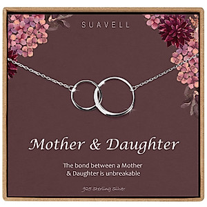 Suavell Mother Daughter Necklace. Sterling Silver Necklace for Women. Mom Gifts. 2 Circle Necklace Pendant on Dainty Necklace Chain. Minimalist Jewelry, Daughter Gift from Mom, Birthday (Maroon)