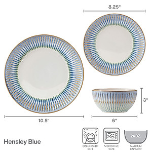 Pfaltzgraff Hensley Blue 12 Piece Dinnerware Set, Service For 4