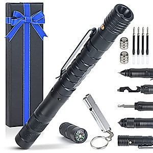 Multitool Tactical Compass Pen Screwdriver Opener with Flashlight,Emergency Whistle Writing Ballpoint Pen and More,Stocking Stuffers for Men, Christmas Gifts for Men Dad,Including Gift Box and bowknot