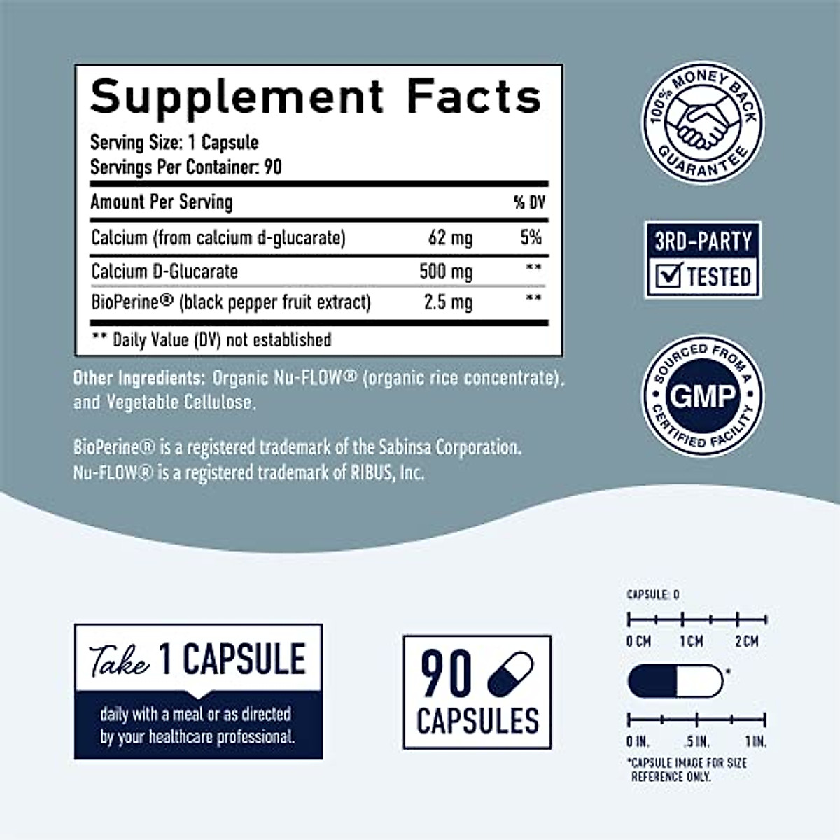 Calcium D-Glucarate | 500mg | CDG for Liver Detox & Cleanse, Metabolism, Hormone Balance, & Menopause Support* | Vegan.org Certified, Non-GMO, Gluten-Free Calcium D Glucarate | 90 Ct. (3-Month Supply)