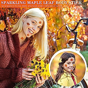 Nosiny 240 Pcs Fall Glitter Temporary Tattoos Maple Leaves Stickers Autumn Tattoo Sticker Fall Leaves Glitter Tattoos for Fall Thanksgiving Them Party Body Face Women Men Kids