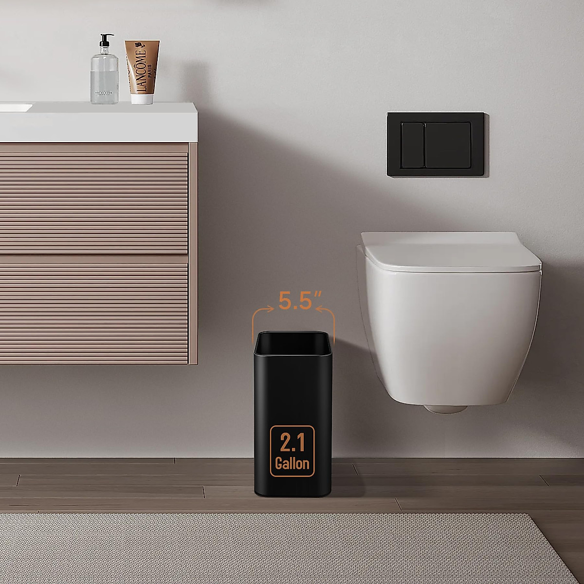 TIPGO Small Metal Trash Can, 2.1 Gallon Slim Trash Can for Bathroom, Wastebasket Garbage Bin for Bedroom, Office, Kitchen, Under Sink (Matte Black)