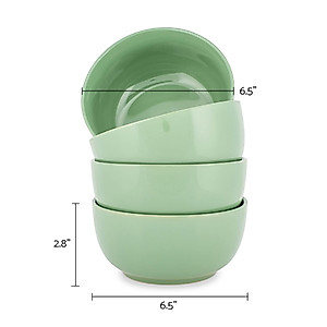 Elanze Designs Bistro Glossy Ceramic 6.5 inch Dinnerware Bowls Set of 4 - Perfect for Everyday uses from Soup, Pasta, Salad, Cereal, Ice cream, Ramen and Pho, Sage Green