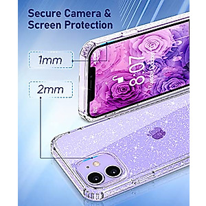 MIODIK for iPhone 12 Case and iPhone 12 Pro Case with Phone Stand, [Not Yellowing] Clear Glitter Shockproof Protective Phone Case, [Non-Slip] Slim Cover for Women Girls 6.1 Inch - Sparkle Clear