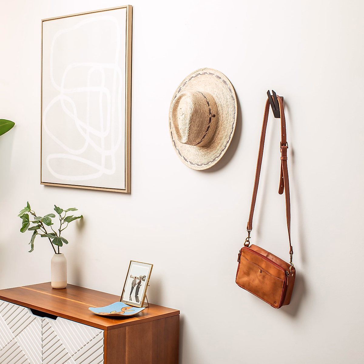 Wooden Wall Hat Hooks - Set of 2 - Heavy Duty Backpack Hanger - American Walnut Wood Decorative Coat Hooks Wall Mount