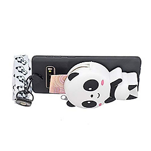 Girlyard for Samsung Galaxy S10 Plus Silicone Case with 3D Cartoon Animal Zipper Wallet Purse Stand Holder Cover and Long Detachable Lanyard Strap Phone Case for Kids Girls,Black Panda