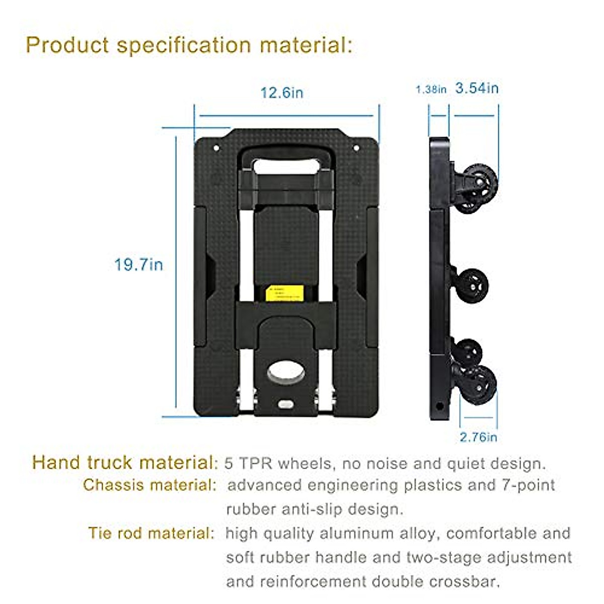 Kampeaburr Folding Hand Truck 5-Wheel Folding Trolley TPR Wheel 360° Rotating Dolly, Maximum Load-Bearing 330 LB Folding Hand Dolly for Shopping, Business Travel, Cargo Handling, Home Office.