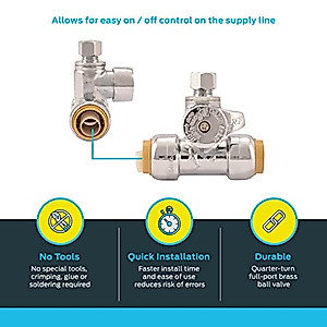 SharkBite 1/2 x 1/2 x 1/4 Inch Compression Tee Stop Valve, Push to Connect Brass Plumbing Fitting, PEX Pipe, Copper, CPVC, PE-RT, HDPE, 24983A