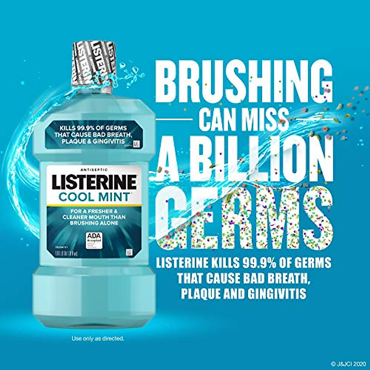 Listerine Cool Mint Antiseptic Mouthwash for Bad Breath, Plaque and Gingivitis, 250 ml