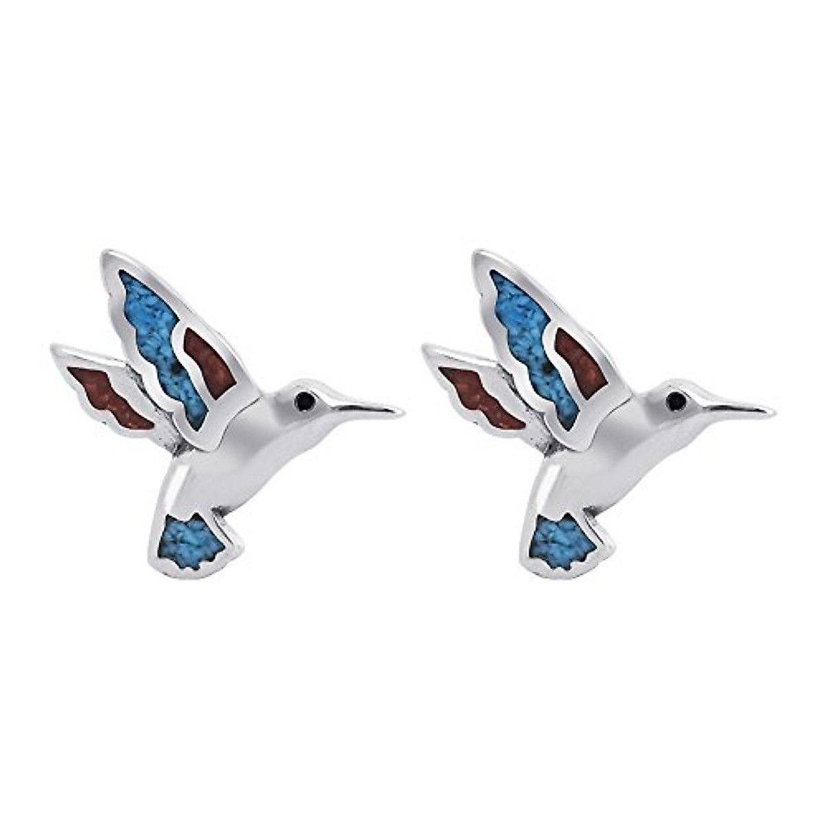 Turquoise Gemstone Humming Bird Southwestern Style 925 Sterling Silver Post Back Stud Earrings for Women