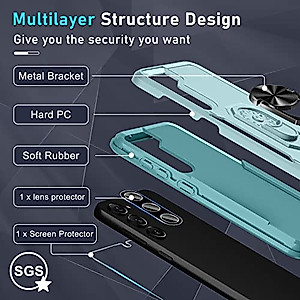 Janmitta Samsung Galaxy S23+ Plus Case with Screen Protector+Camera Lens Protector,Heavy Duty Shockproof Full Body Phone Cover Built in Rotatable Magnetic Ring Holder Kickstand,2023 Mint Green