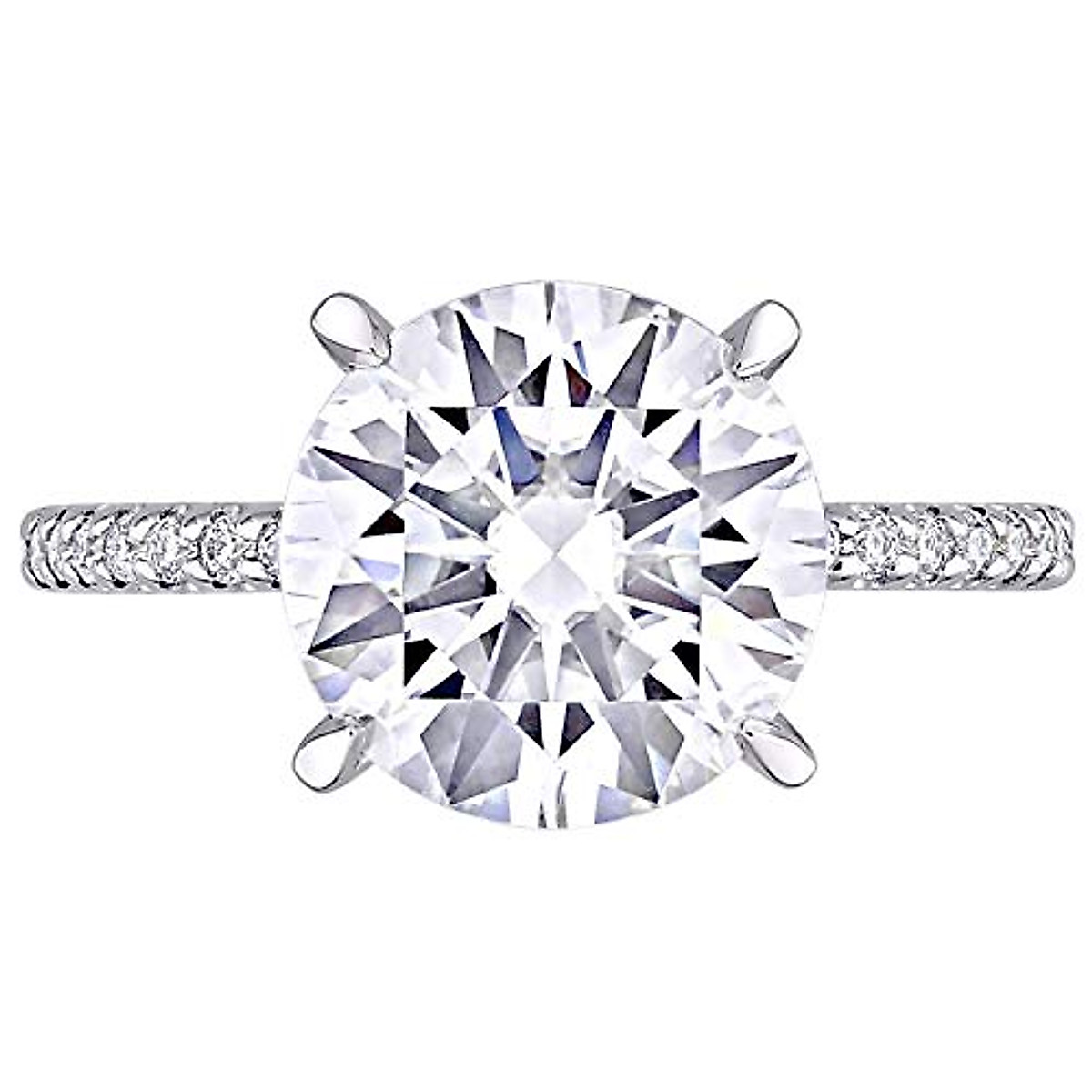 Abbie+Cleo Women's Round Statement Moissanite Ring - White Gold Ring for Women - Anillo de Mujer - Engagement Ring - 10K White Gold Ring (size 7)