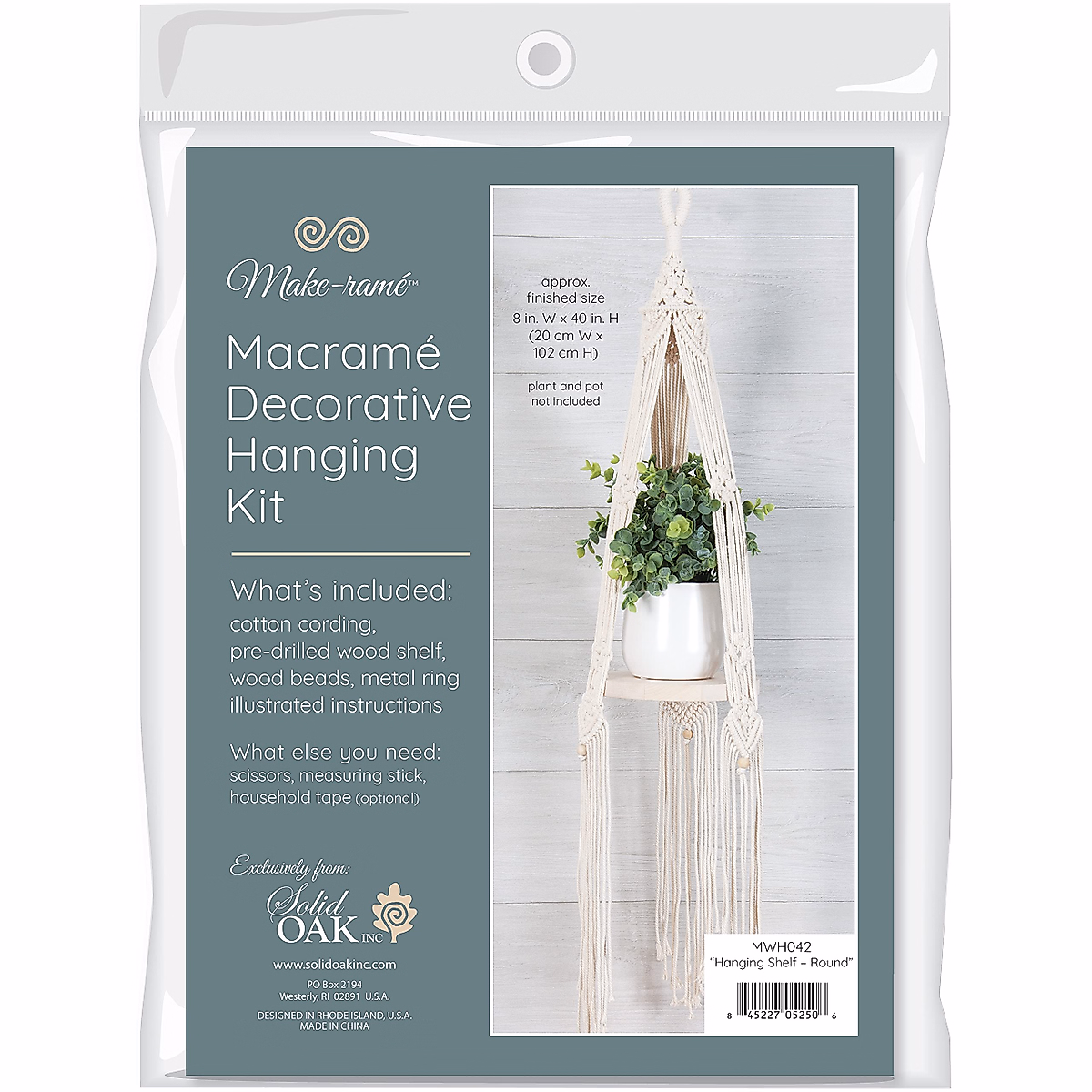 Solid Oak Macrame KIT SHLF, Hanging Shelf-Bohemian Round