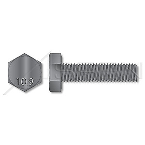 (75 pcs) M10-1.25 X 25mm, DIN 961, Metric, Hex Head Cap Screws Bolts, Fine Thread, Full Thread, Class 10.9 Steel, Plain