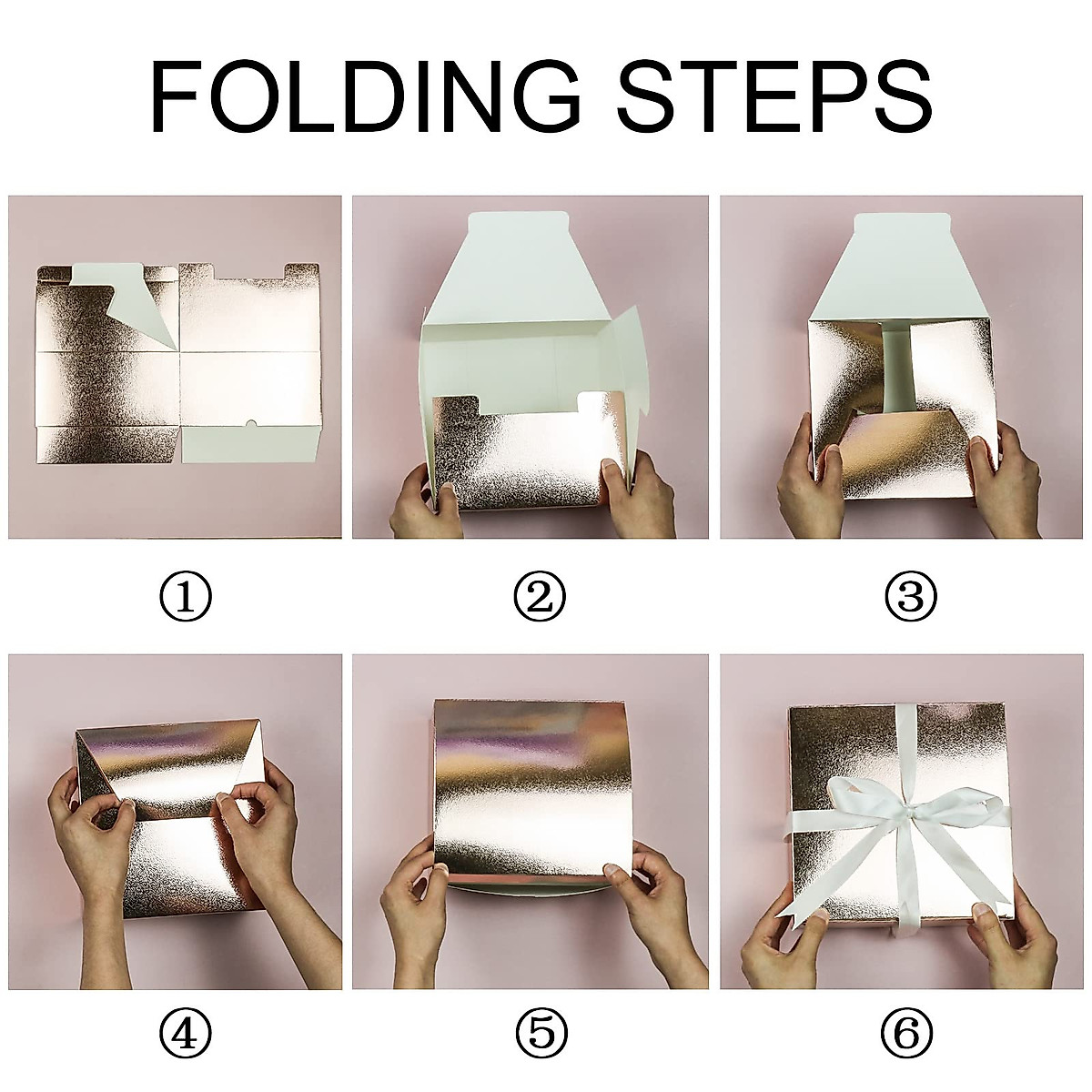 10 Pack Gift Boxes Rose Gold 8x8x4 Inches, Bridesmaid Proposal Gift Box Set with Ribbon，Paper Gift Box with Lids for Wedding Present, Cupcake Boxes, Birthday Party Favor, Engagements and Christmas