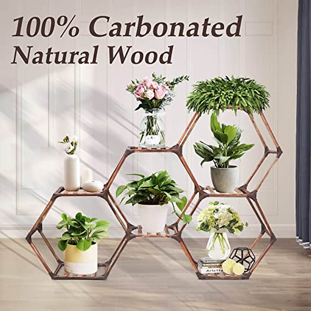 SUZAMI Hexagonal Plant Stand - Durable 7-Tier Indoor & Outdoor Shelves